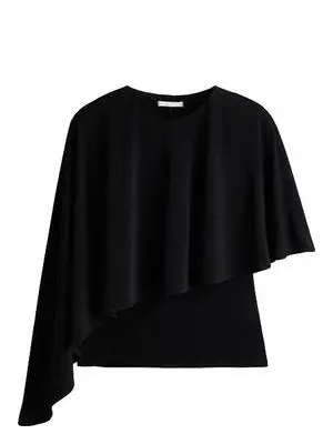 H&m Asymmetrical Cape Detail Jersey Top - Black