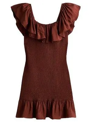 H&m Flounced Off-the-shoulder Dress - Rust Brown