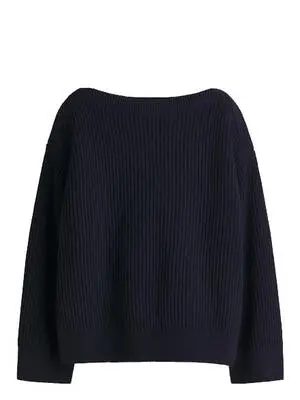 H&m Oversized Wool-Blend Jumper With Boat Neckline Navy Blue