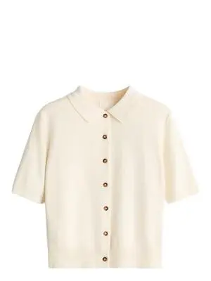 H&m Collared Short Sleeve Fine Knit Cardigan - Cream