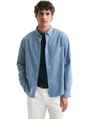 H&M Regular-fit Corduroy Shirt Light Blue