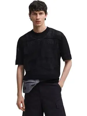 H&m Relaxed Fit Boxy Mesh T-shirt - Black