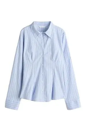 H&m Fitted Shirt With Classic Collar - Light Blue/striped