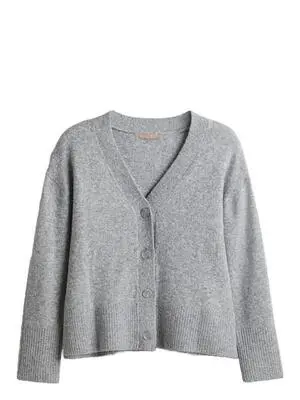 H&m V-neck Cardigan With Button Front And Ribbed Details - Gray Melange
