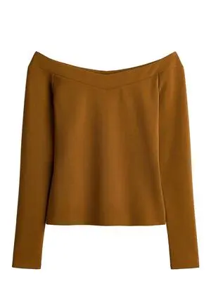 H&m Off-the-shoulder Long Sleeve Top - Light Brown