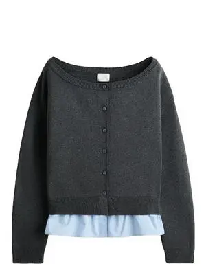 H&m Layered Off-the-shoulder Cardigan - Dark Gray Melange