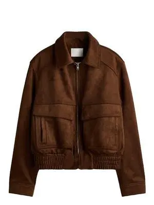 H&m Coated Jacket With Zip Front And Flap Pockets - Brown