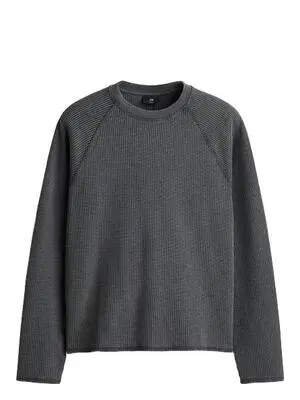 H&m Regular Fit Long-sleeved Waffled Top - Dark Gray