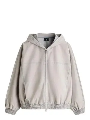 H&m Hooded Jacket With Zip Closure And Elasticated Cuffs - Light Gray