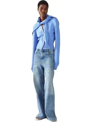 H&m Fine-Knit V-Neck Cardigan Dusty Blue