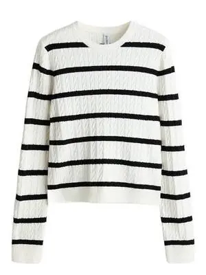 H&m Cable-knit Jumper - White/black Striped
