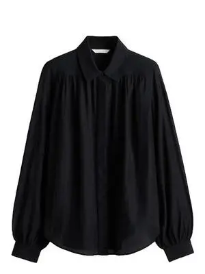 H&m Gathered Balloon Sleeve Blouse - Black