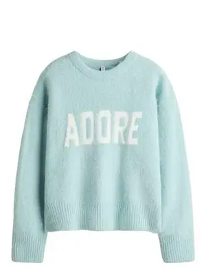H&m Jacquard-motif Wool Blend Jumper - Light Turquoise/adore