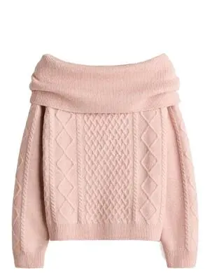H&m Off-the-shoulder Cable Knit Jumper - Light Pink