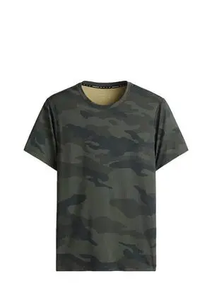 H&m Performance Mesh T-shirt - Dark Green/patterned