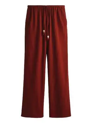 H&m H&M Linen-Blend Drawstring Trousers Rust Red