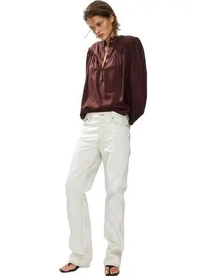 H&m Oversized Blouse With Balloon Sleeves - Dark Rust Brown