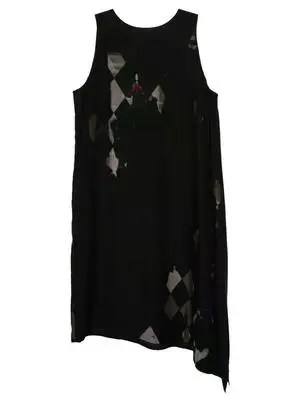 Y’s Asymmetrical Argyle Print Dress - Black