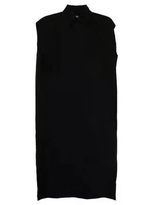 Y’s Sleeveless Shirt Dress With Frayed Edges - Black
