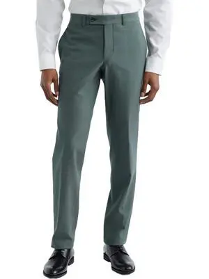 JACK VICTOR Jack Victor Piero Flat Front Stretch Cotton & Wool Dress Pants Sage