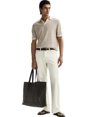 H&m Regular Fit Linen-blend Polo Shirt - Beige/striped