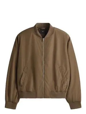 H&m Lightweight Bomber Jacket With Stand Collar - Dark Beige