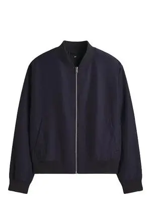 H&m Lightweight Bomber Jacket With Stand Collar - Dark Blue