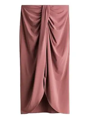 H&m Draped Jersey Midi Skirt With Twisted Waist - Dark Dusty Pink