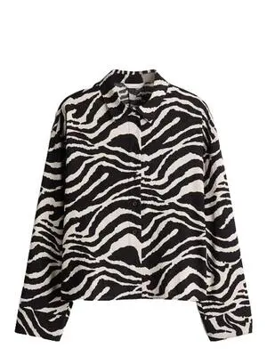 H&m Linen-blend Shirt - Black/zebra Print