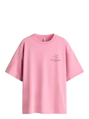 H&m Oversized Printed T-shirt - Pink/sunset