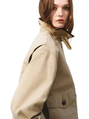 H&m Padded Canvas Jacket With Coated Details - Beige