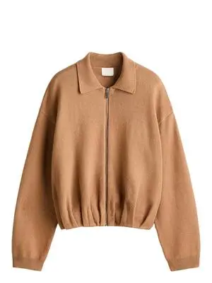 H&m Oversized Zip-through Cardigan With Collar - Dark Beige