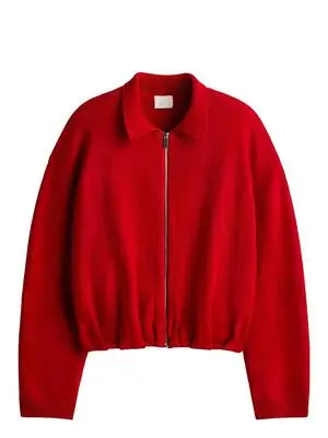 H&m Oversized Zip-through Cardigan With Collar - Red