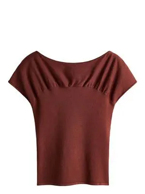 H&m Gathered Cap-sleeved Top - Rust Brown