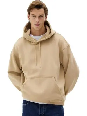 H&m Relaxed Fit Cotton Blend Hoodie With Drawstring Hood - Beige