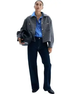 H&m Oversized Plaid Jacket With Classic Collar - Gray/checked