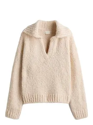 H&m Oversized Collared Bouclé Jumper - Light Beige