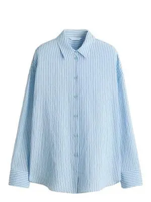 H&m Oversized Shirt In Viscose Blend - Blue/striped