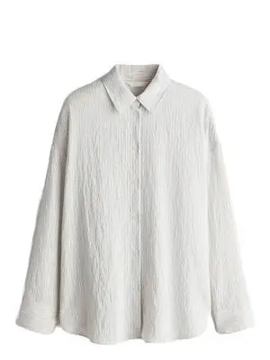 H&m Oversized Shirt In Viscose Blend - White/blue Striped