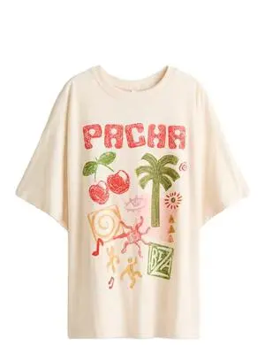 H&m Oversized Graphic Print T-shirt - Cream/pacha