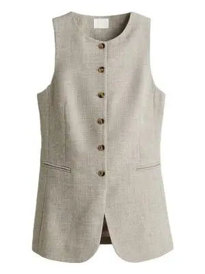H&m Long Sleeveless Waistcoat - Beige