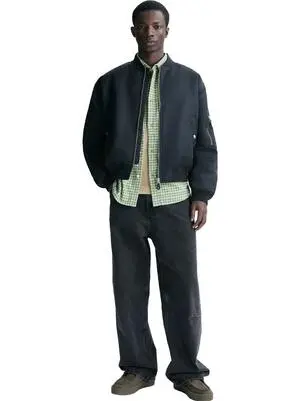H&m Padded Nylon Bomber Jacket - Black