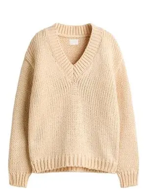H&m Knitted V-neck Jumper With Wool Blend - Butter Yellow
