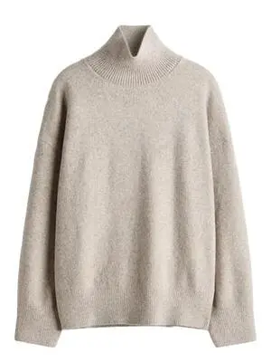 H&m Oversized Turtleneck Jumper - Light Taupe Melange