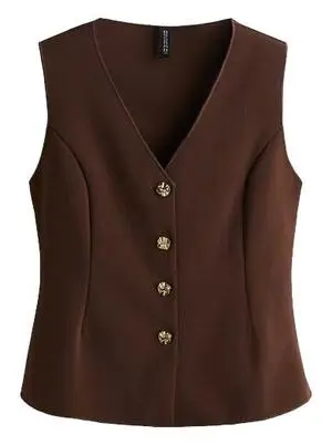 H&m Tailored Jersey Waistcoat With Hammered Metal Buttons - Dark Brown