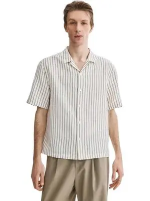 H&m Relaxed Fit Linen-blend Resort Shirt White/striped