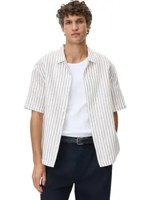 H&M Relaxed-fit Linen-blend Resort Shirt White/striped
