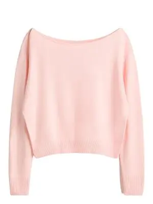 H&m Off-the-shoulder Fine Knit Jumper - Light Pink