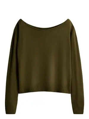 H&m Off-the-shoulder Fine Knit Jumper - Olive Green