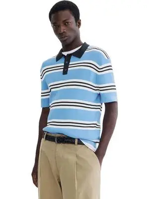 H&m Regular Fit Polo Shirt Blue/striped